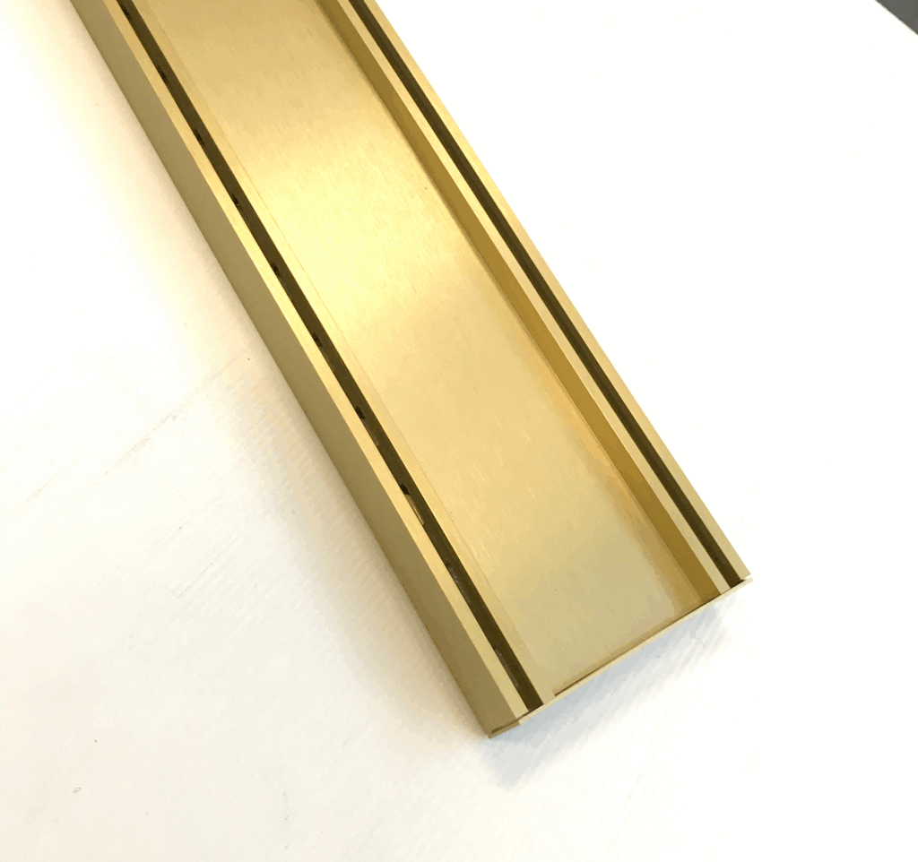 MS Brushed Gold Tile Insert 1000mm x 100mm x 21mm/26mm - Kims Tiling ...