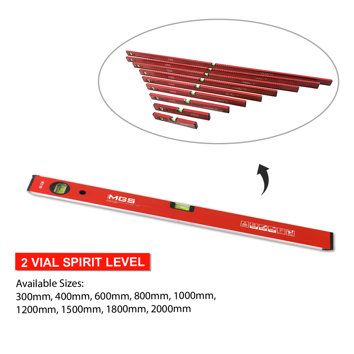MGS 2Vial Levels 300mm ~ 2000mm (9 sizes) - Kims Tiling Supplies